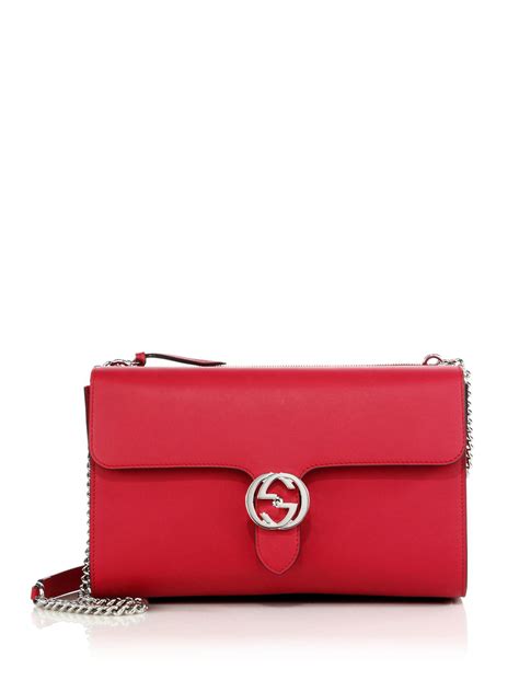 Gucci Interlocking Leather Shoulder Bag In Red Lyst