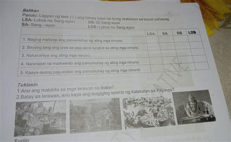 Balikan Panuto Lagyan Ng Tsek Ang Hanay Ayon Sa Iyong Reaksiyon Sa
