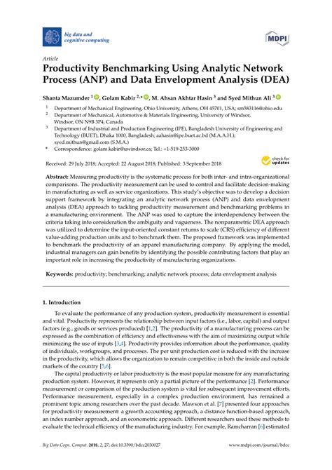 pdf productivity benchmarking using analytic network process anp and data envelopment