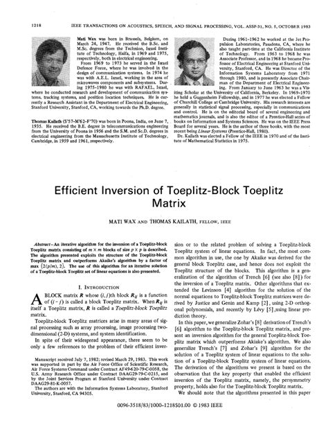 pdf efficient inversion of doubly block toeplitz matrix