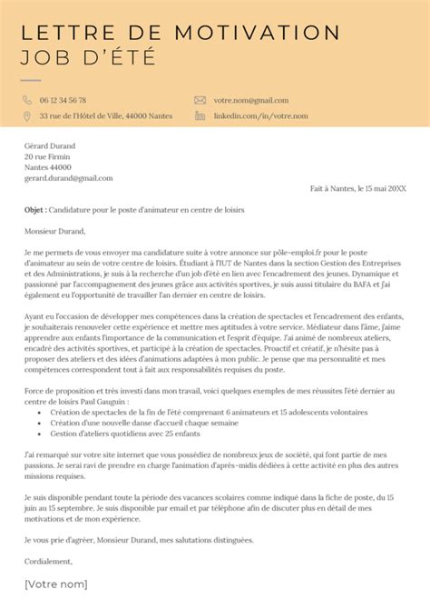 Lettre de motivation job dété modèle et conseils