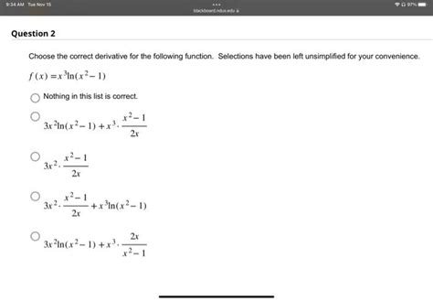 solved choose the correct derivative for the following
