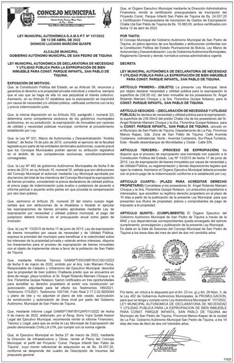 Ley Municipal Autonómica Gobierno Autónomo Municipal de San Pedro de