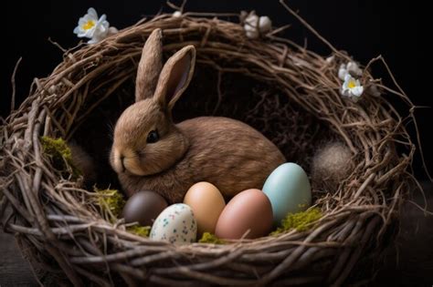 Premium Photo Peaceful Easter Scene With Stuffed Bunny And