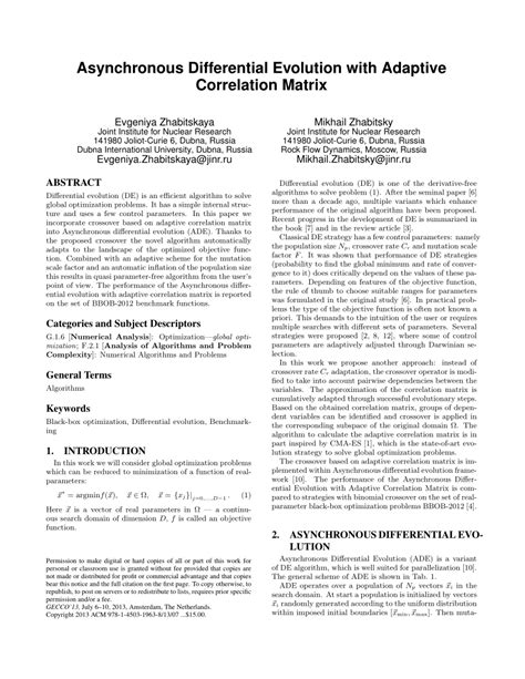 pdf asynchronous differential evolution with adaptive correlation matrix