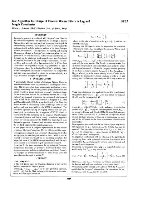 pdf fast algorithms to design discrete wiener filters in lag and length coordinates