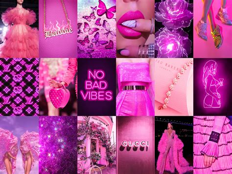 110 PCS Boujee Pink Neon Photo Collage Kit Hot Pink Aesthetic Etsy