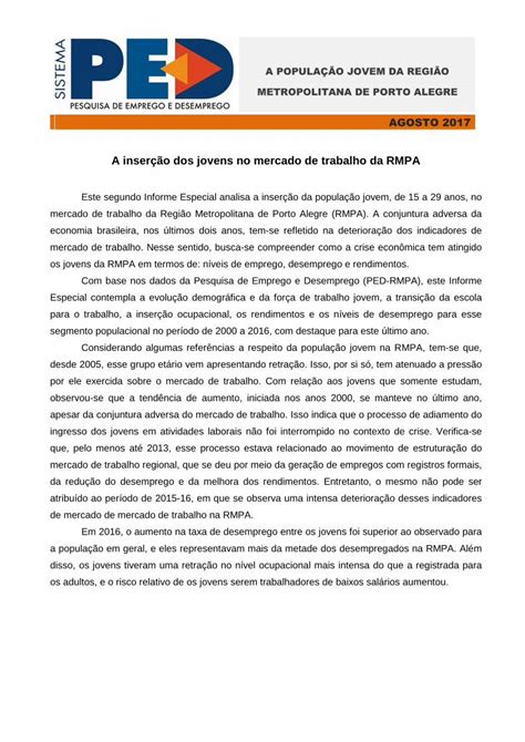 PDF A inserção dos jovens no mercado de trabalho da RMPA 2 Evolução