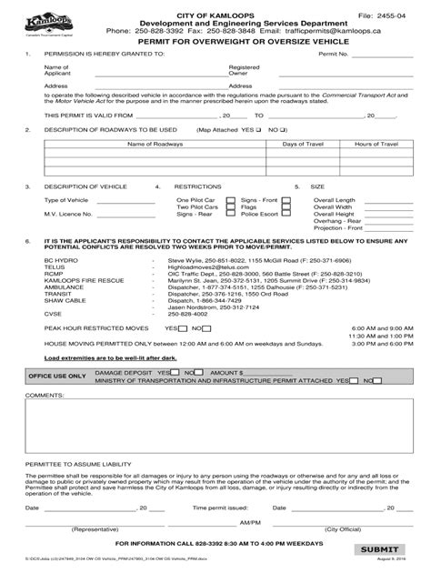 Fillable Online Kamloops 3104 PERMIT OW OS VEHICLE Fax Email Print