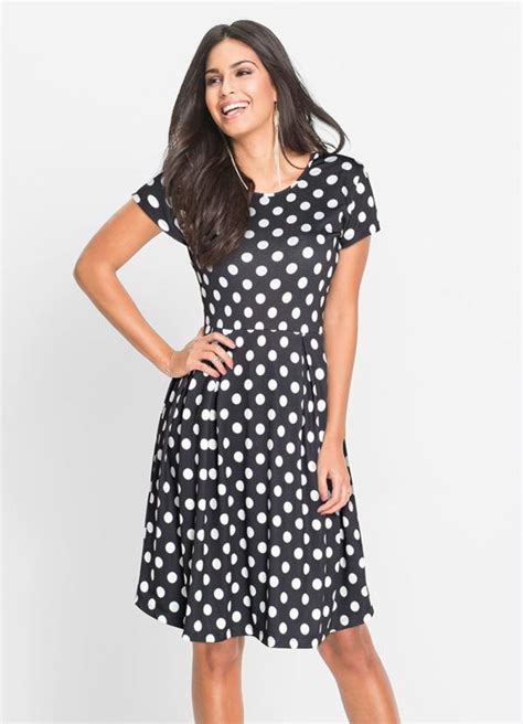 Vestido Poá Manga Curta Preta Branca bonprix