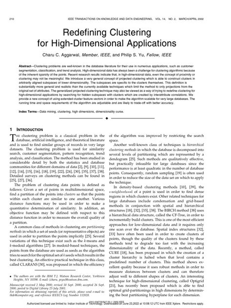 paper 1 redefining clustering for high dimensional applications pdf cluster
