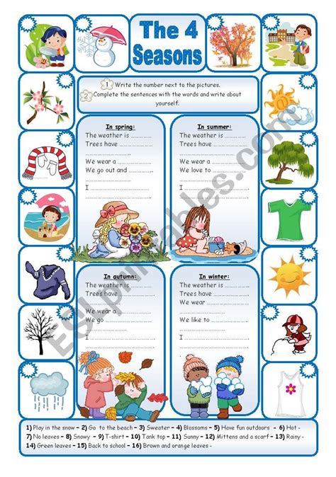 THE 4 SEASONS ESL Worksheet By Aimee S