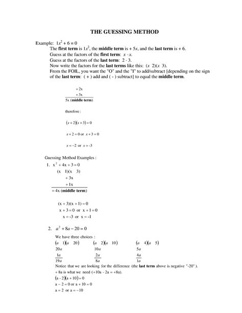 guess method of factoring the guessing method example 1x 2 6 0 the first term is 1x 2