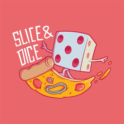 Dice Character Riding A Slice Of Pizza Vector Illustration Food Funny
