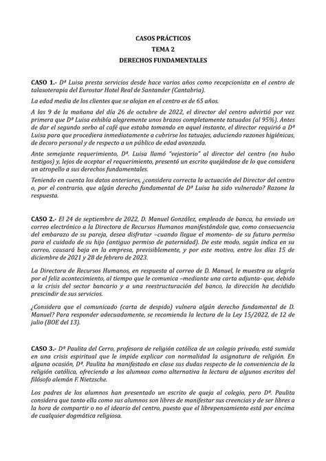Casos Prácticos Tema 2 CASOS PRÁCTICOS TEMA 2 DERECHOS FUNDAMENTALES