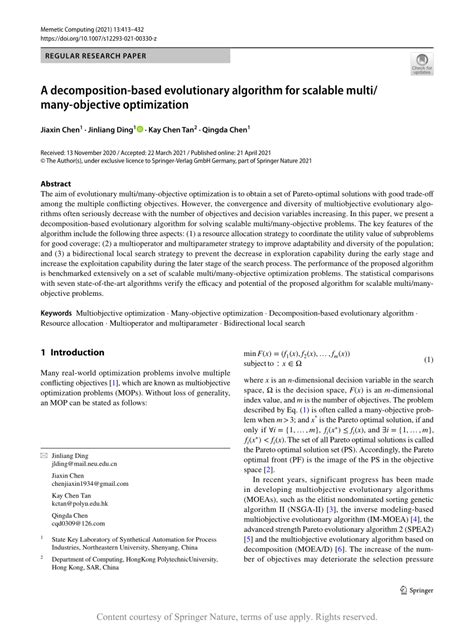 a decomposition based evolutionary algorithm for scalable multi many objective optimization