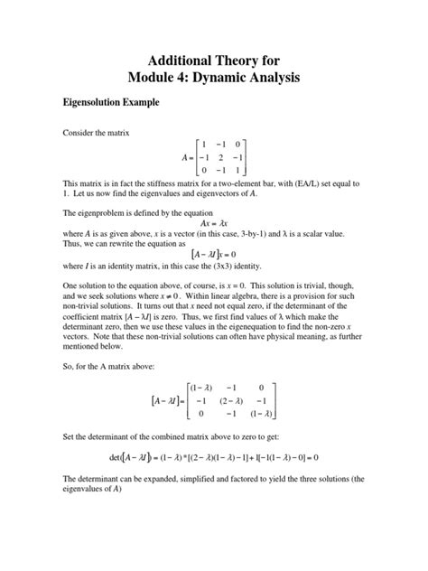 additional theory for module 4 dynamic analysis eigensolution example pdf eigenvalues and