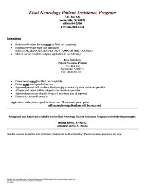 Fillable Online Eisai Neurology Patient Assistance Program P Fax Email