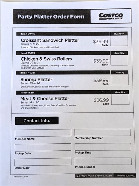 Costco Deli Order Form Printable Forms Free Online