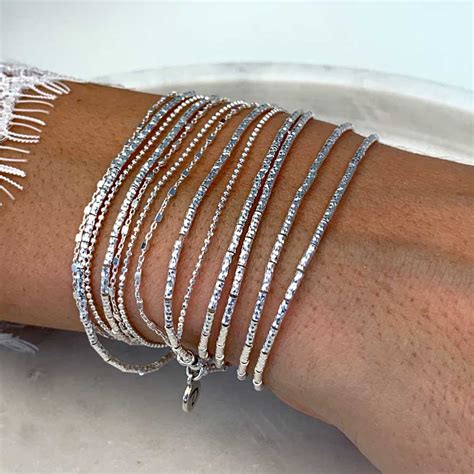 Bracelet Lastique Tubes Diamantes Sept Tours Et Double Cha Ne