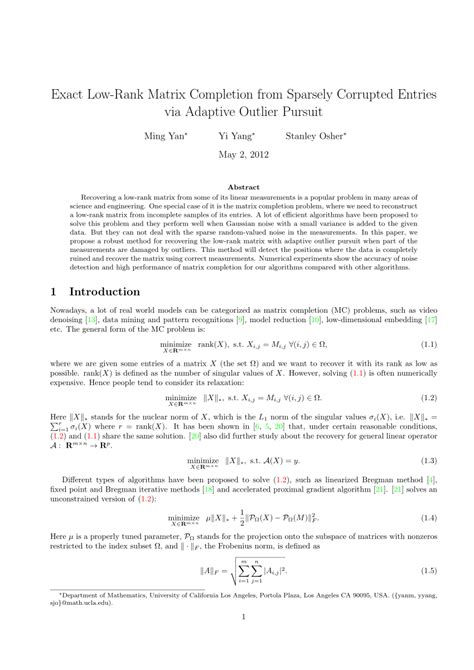 pdf exact low rank matrix completion from sparsely corrupted entries via adaptive outlier pursuit