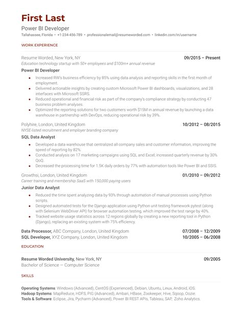 Sql Server Developer Resume Examples For Resume Worded