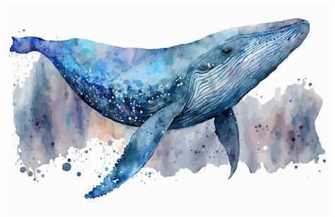 Ballena azul pintura acuarela ilustración Océano animal dibujado a mano