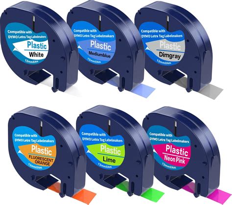6 x Étiquette de Fluorescent Couleur Compatible pour Dymo LetraTag
