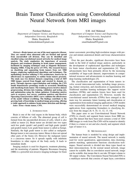 pdf brain tumor classification using convolutional neural network from mri images