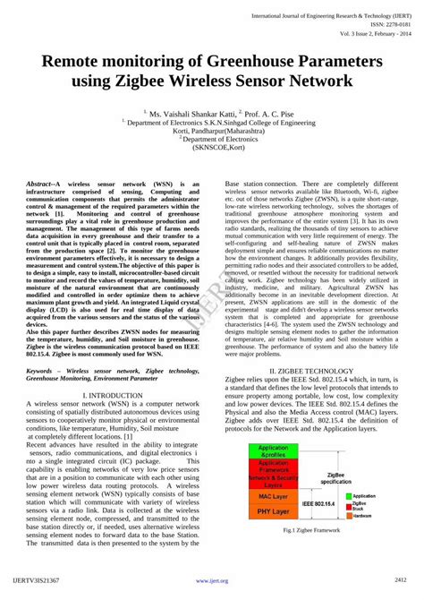 pdf remote monitoring of greenhouse parameters using zigbee · using zigbee wireless sensor