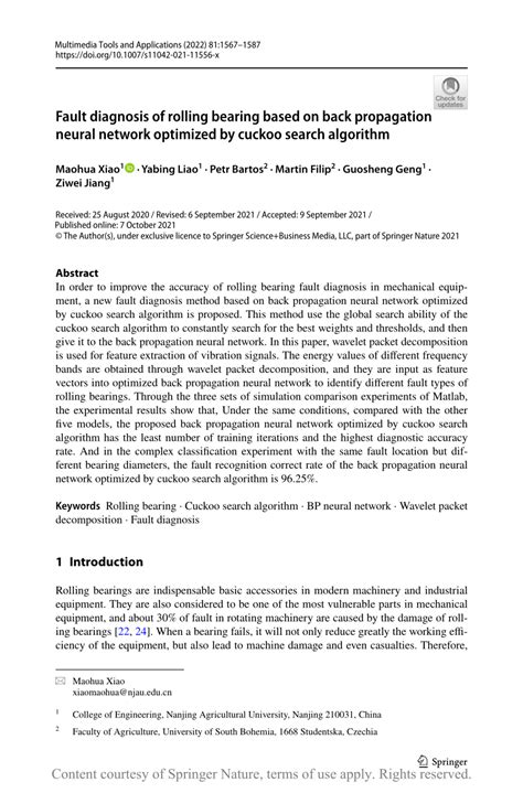 fault diagnosis of rolling bearing based on back propagation neural network optimized by cuckoo