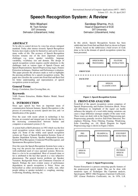 pdf speech recognition system a review