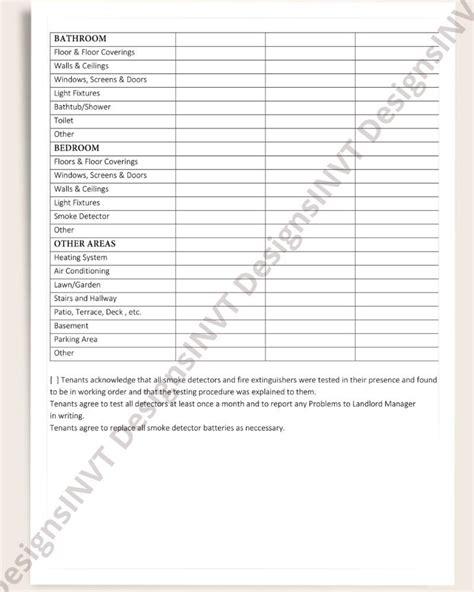 Landlord Tenant Walkthrough Checklist Printable PDF File Editable MS