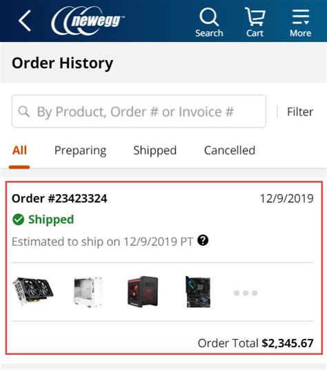 checking the status of an order on the newegg app newegg knowledge base