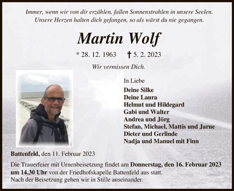 Traueranzeigen Von Martin Wolf Trauer HNA De