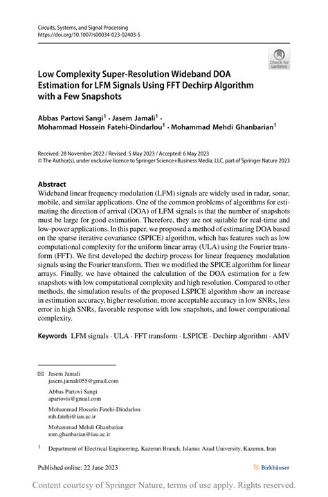 low complexity super resolution wideband doa estimation for lfm signals using fft dechirp