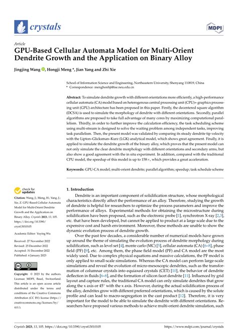 pdf gpu based cellular automata model for multi orient dendrite growth and the application on