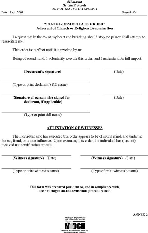 Free Michigan Do Not Resuscitate Form Pdf Kb Page S Page