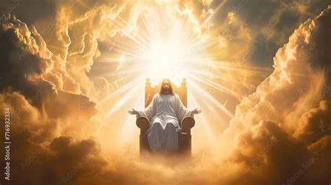 Jesus On A Throne In Heaven With Bright Light Behind Stock Illustration