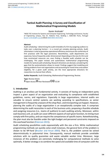 pdf tactical audit planning a survey and classification of mathematical programming models