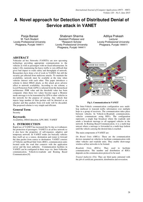 pdf a novel approach for detection of distributed denial of service attack in vanet