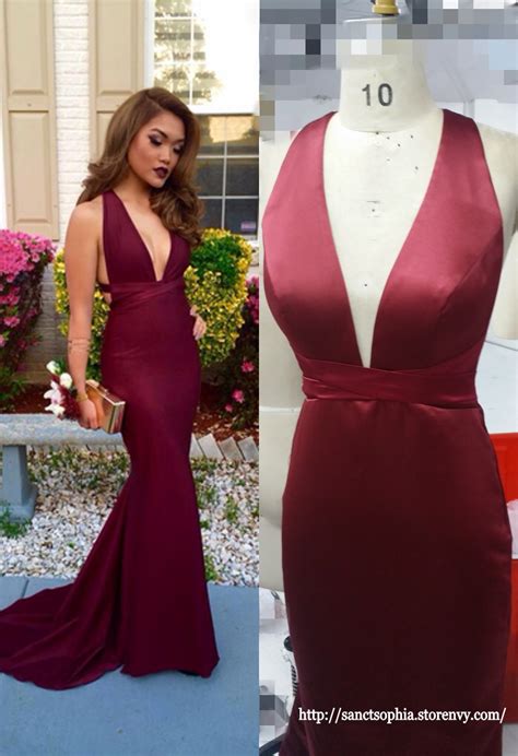 Mermaid Burgundy Prom Dress Sexy Open Back Prom Dresses Backless Sexy