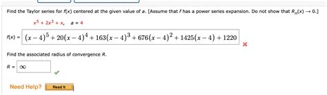 solved find the taylor series for f x centered at the given