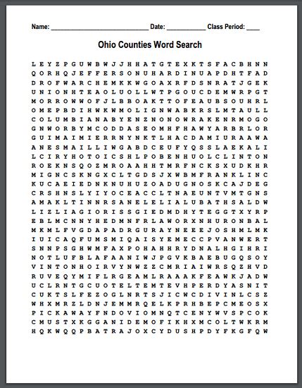 Ohio Counties Word Search Puzzle Ohio County Word Find Free