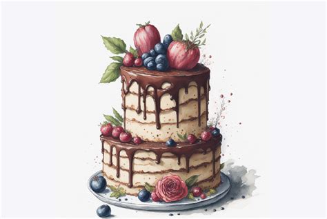 Watercolor Tiered Birthday Cake Graphic By Ane Creative Fabrica
