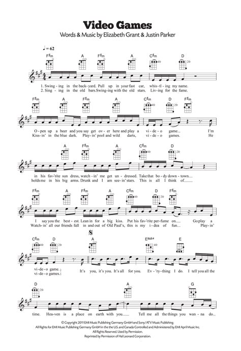 Video Games By Lana Del Rey Sheet Music For Ukulele At Sheet Music Direct