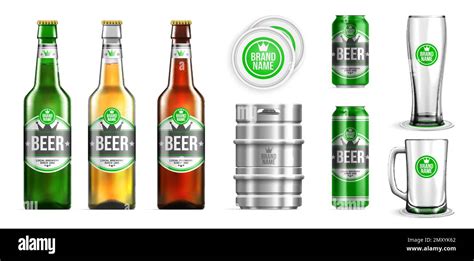 Icono De Maqueta De Cerveza Realista Conjunto Tres Tipos De Botellas De