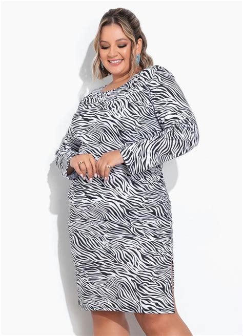 Vestido Zebra Amarração Plus Size Marguerite