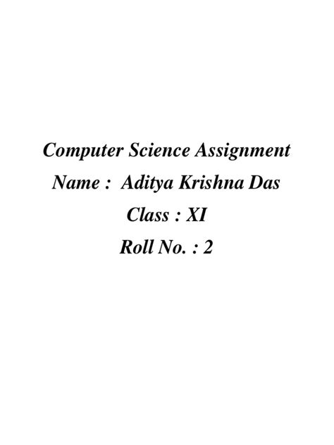 computer science assignment name aditya krishna das class xi roll no 2 pdf string