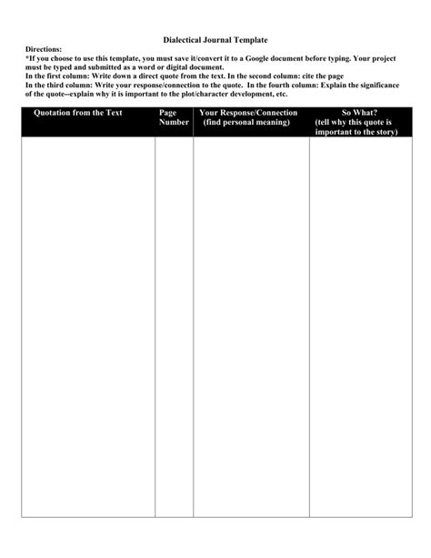 Dialectical Journal Template Google Docs